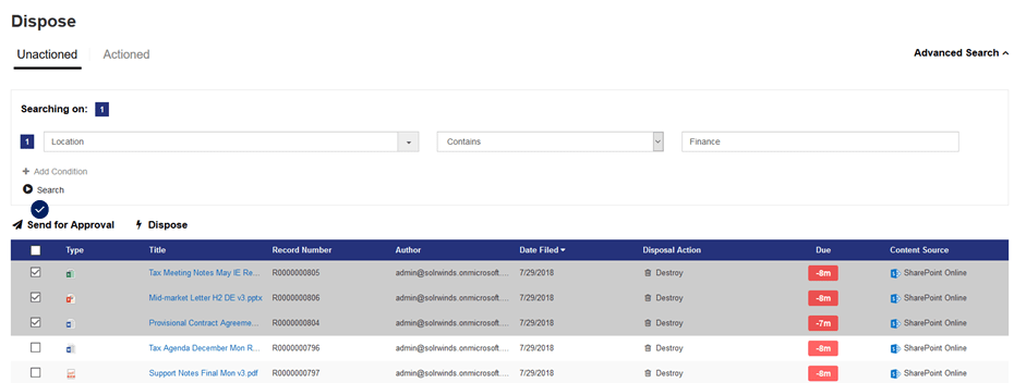 Disposal Approval – RecordPoint