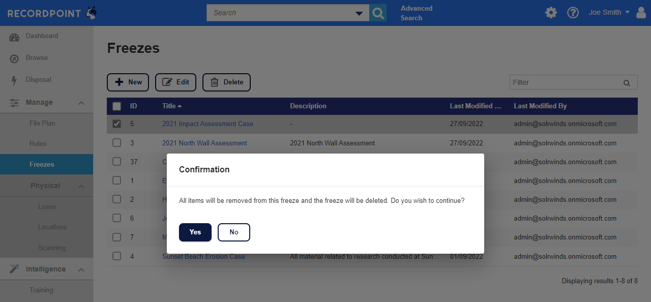 Freeze/Hold – RecordPoint