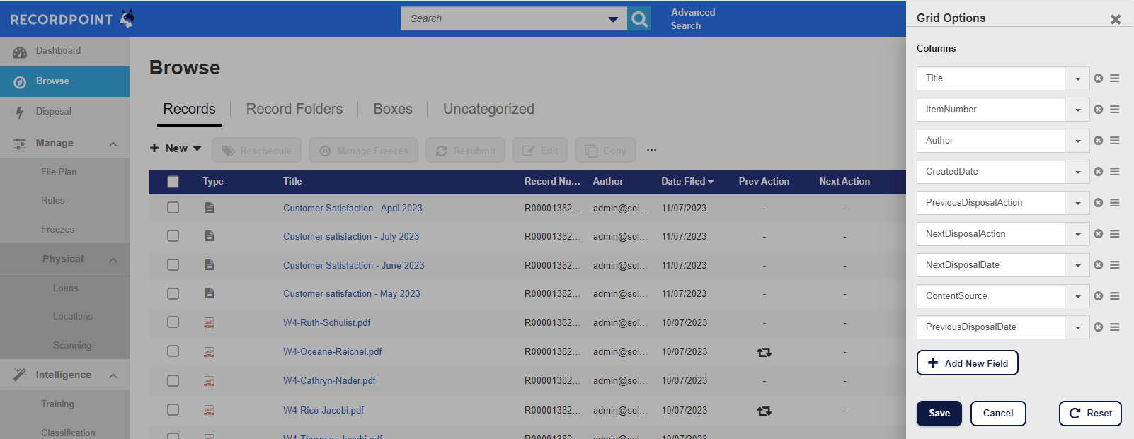 Customizable Columns – RecordPoint