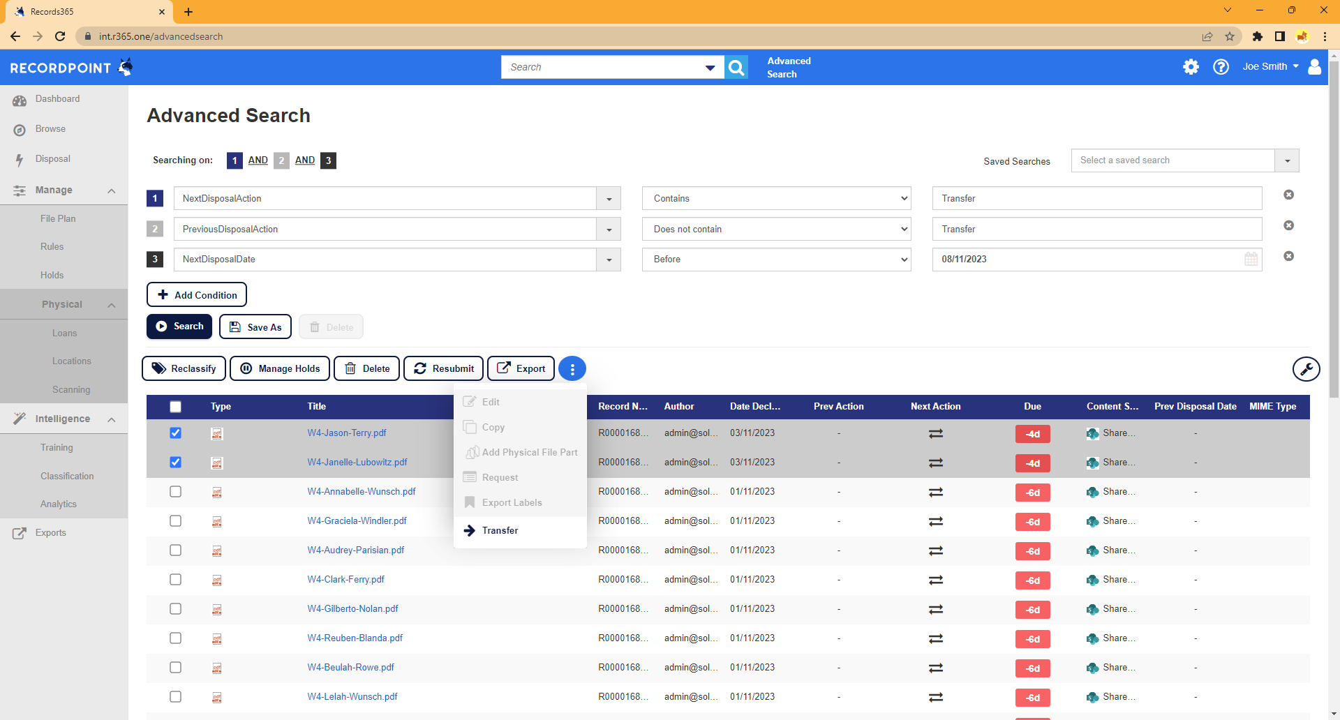 Transfers – RecordPoint